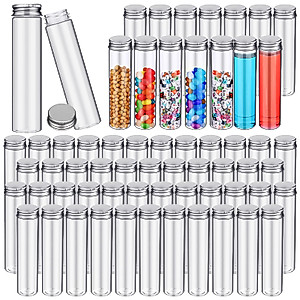 Hsei 60 Pcs 110ml Clear Test Tubes with Lids Plastic Candy Tube Flat Bottomed Plastic Tubes Transparent Test Tubes with Cap for Candy Containers Storage Tube Spices Dried Flowers