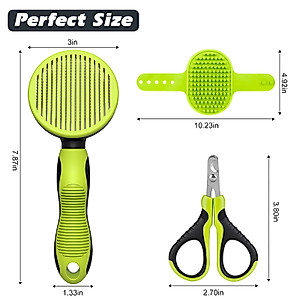 Comotech 3PCS Cat Grooming Kit | Cat Brush | Cat Brushes for indoor Cats | Cat Nail Clipper | Cat Nail Trimmer | Cat Bath Brush | Cat Brush for Shedding - Premium Cat Supplies (Green)