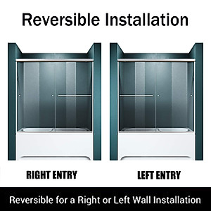 ELEGANT 58 1/2 in.- 60 in.W x 62 in. H Bypass Sliding Tub Shower Doors with 1/4 in. Clear Glass, Tub Glass Shower Door, Brushed Nickel Finish