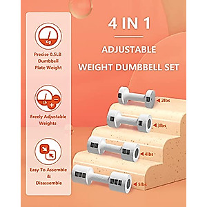 TRAKMAXI Adjustable Dumbbell Set of 2, Hand Weights Sets for Women, Fast Adjust Dumbbell Weight,6 In 1 Free Weights Barbells For Women Men Home Gym Workout Exercise Strength Training(5lbs each/10lbs Pair)