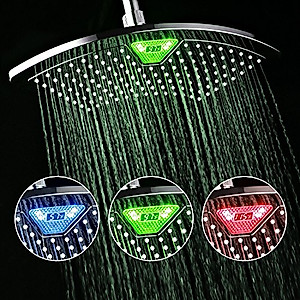 Dream Spa AquaFan 12 inch All-Chrome Rainfall-LED-Shower-Head with Color-Changing LED/LCD Temperature Display