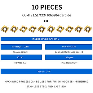 14 Pieces Lathe Boring Bar Set 4 Pieces 95 Degree S07K/ S08K/ S10K/ S12M-SCLCR06 Lathe Boring Internal Turning Bar Holder with 10 Pieces CCMT0602 Carbide Inserts and 4 Pieces Wrench