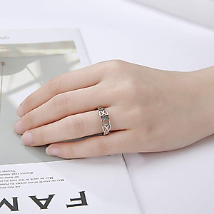 LIKGREAT Celtic Trinity Knot Moon Adjustable Ring Stainless Steel Band for Women (silver tone)