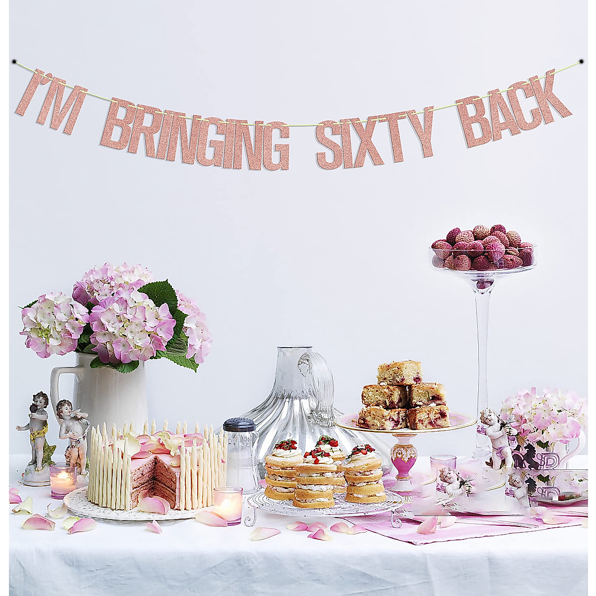 I'm Bringing Sixty Back Banner, 60th Birthday Decorations, Cheers to 60 Years/I'm 60, Funny Sixty Birthday Party Decors, 60th Anniversary and Birthday Party Supplies Rose Gold Glitter