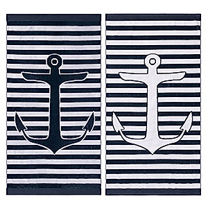 SUPERIOR 100% Egyptian Cotton, 450 GSM, Yacht Club Oversized Beach Towel (Set of 2) 34”x 64”, 2-Ply, High Absorbency Nautical Striped Anchor Pattern