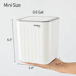0.6 Gal Mini Desktop Trash Can with Lid, Small Square Countertop Garbage Bin, Plastic Tiny Tabletop Wastebasket for Office/Kitchen/Coffee Table, White