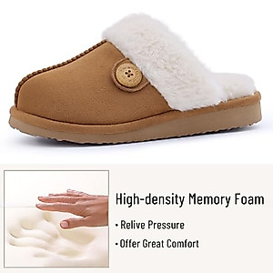 Litfun Fuzzy Slippers for Women with Memory Foam Winter Fluffy House Shoes Indoor Outdoor, Khiki Women Size 8-8.5
