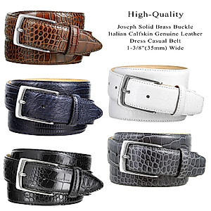 Joseph Nickel Finish Buckle Italian Leather Alligator Dress Belt 1-3/8 Wide (Alligator Gray, 38)