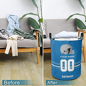 Football Collapsible Laundry Basket Merch with Handle, Custom Football Accessories Laundry Hamper with Name Number, Storage Basket Stuff for Bathroom, Game Day Gifts for Men Woman Fans Famliy