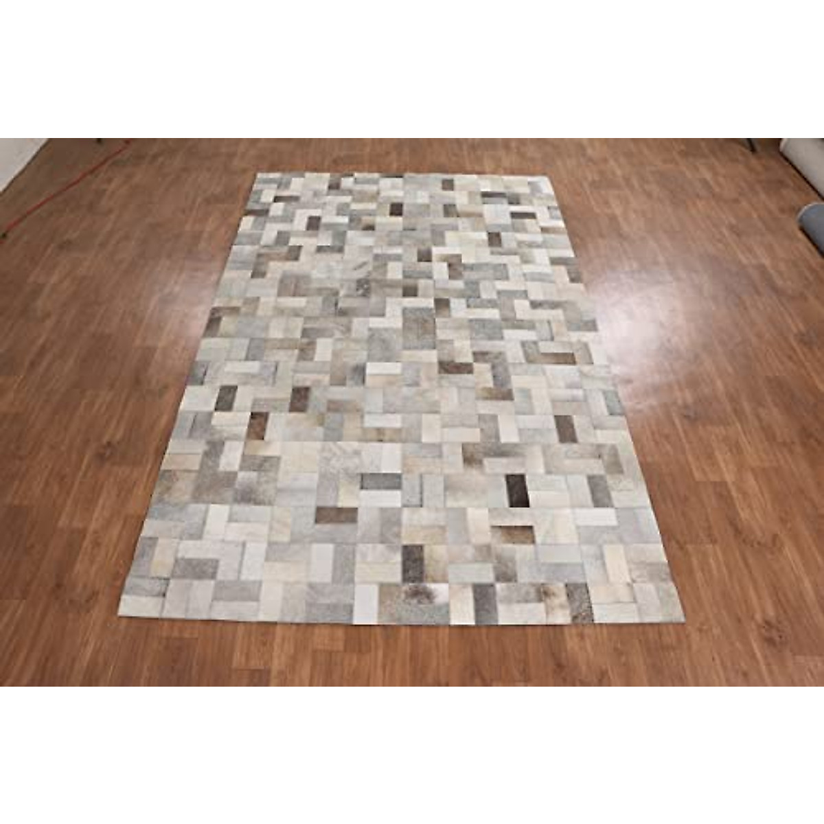 USA RUG Cowhide Grey Patchwork Home Decorative Living Room Area Rug Hand Made Cow Leather Hair (5'x8')