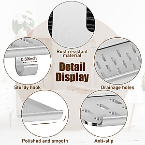 AOQIYU Floating Shelf with Hooks, Portable Storage Shelves for Bathroom, Kitchen, Living Room & Bedroom, Adhesive Small Wall Shelves, Bathroom Shower Organizer(Silver, W4.3xL13)