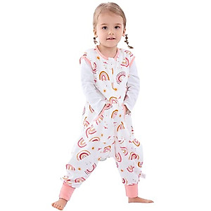 NOUJULOUN Toddler Sleeping Sack, Baby Sleep Sack, Light Weighted Sleep Sack Baby Wearable Blanket, Baby Toddler Sleep Sacks with Feet(Pink-Rainbow, 2T-3T)