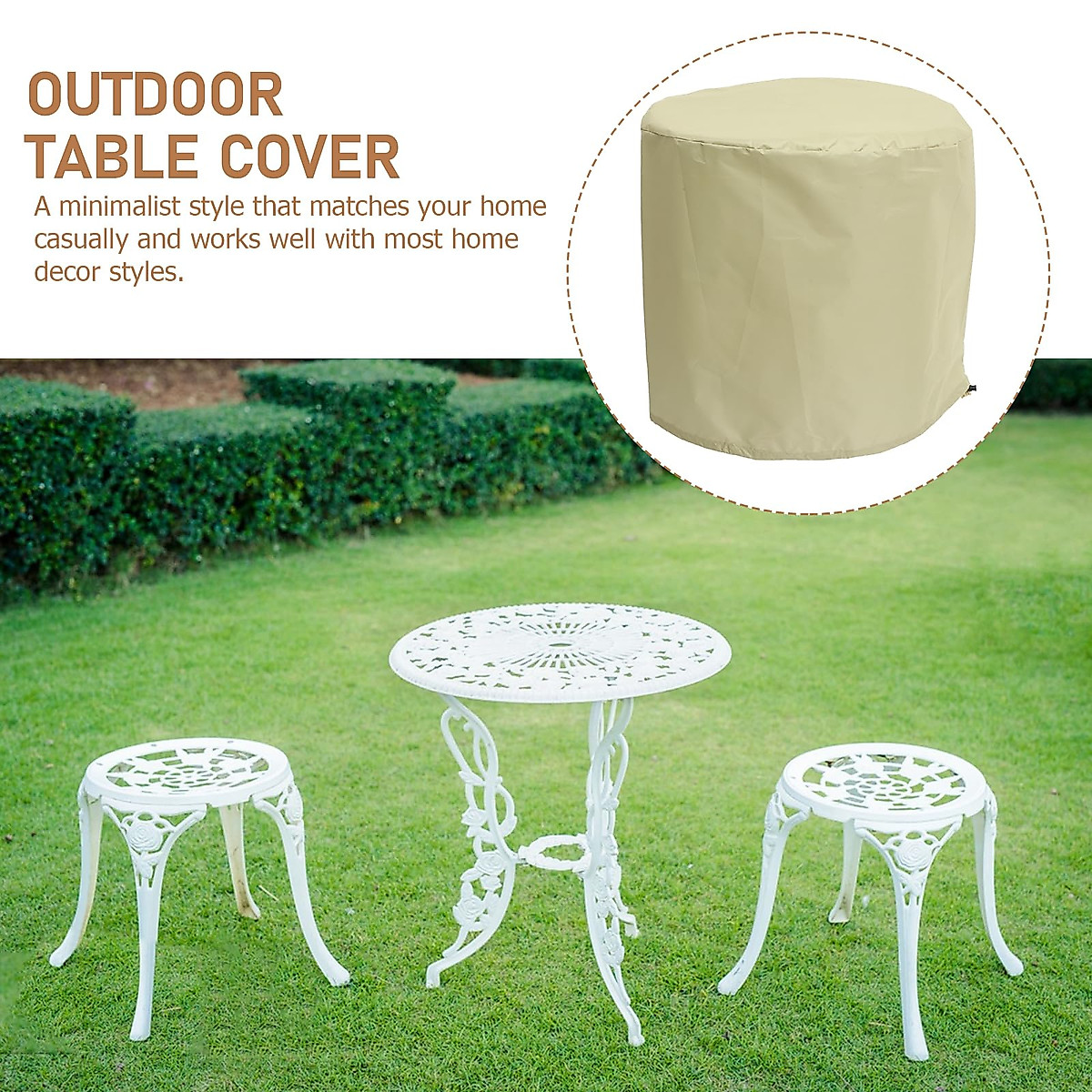 Yardwe Round Patio Table Cover Furniture Cover Outdoor Coffee Table Covers Tea Table Covers, 17.6 x 18.4 Inches