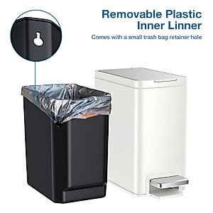 Bscann Bathroom Trash Can with Soft Close Lid,6 Liter / 1.6 Gallon Stainless Steel Step Garbage Can with Removable Bin,White Trash Can for Bathroom,Bedroom,Office(White)