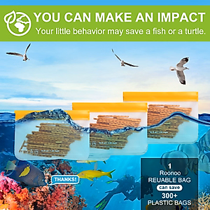 Roonoo 10 Pack Dishwasher Safe Reusable Snack Bags, Reusable Storage BPA Free Freezer Bags, Leakproof Bags Food Storage