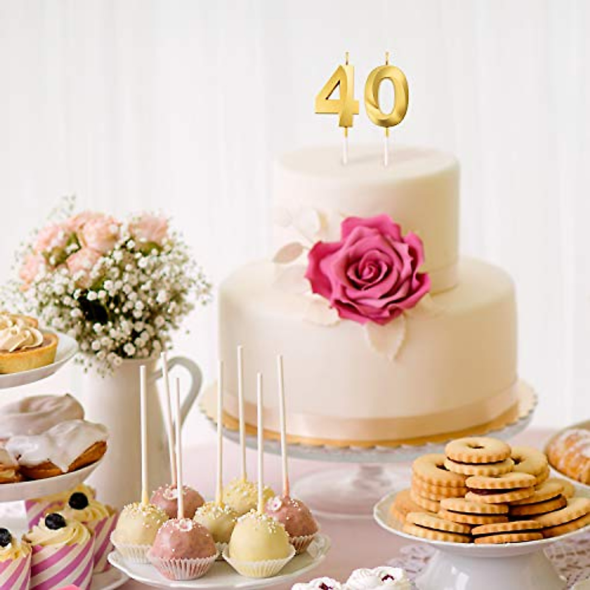 40th Birthday Candles Cake Numeral Candles Happy Birthday Cake Topper Decoration for Birthday Party Wedding Anniversary Celebration Supplies (Gold)