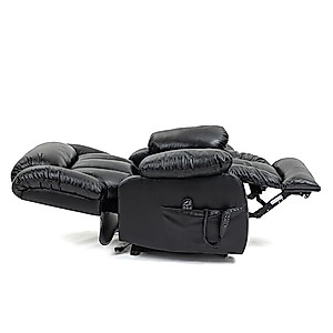 Electric Power Lift Chairs Recliner,Genuine Leather Upholstered Reclining Lifting Chair,Heated Vibration Massage Sofa Armchair, Dual Motor Infinite Position Lounge Couch w/Side Pockets and USB Ports