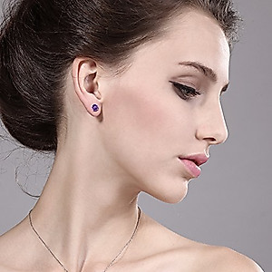 Gem Stone King 925 Sterling Silver Purple Amethyst Stud Earrings For Women (1.50 Carat Cttw, Round 6MM)