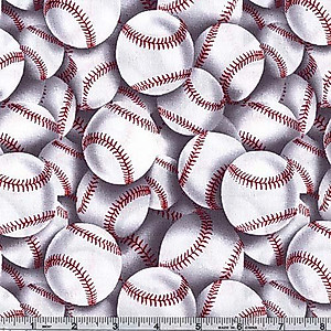 Timeless Treasures Baseball Toss White, Quilting Fabric by the Yard