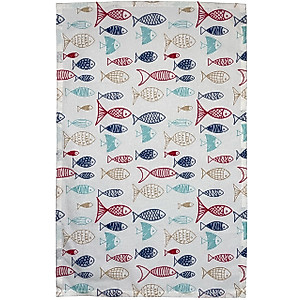 Set of 4, 100% Cotton, Coastal Nautical Fish Design, Kitchen Towel Set, Include 2 Kitchen Towels, 1 Pot Holder & 1 Ovenmitt