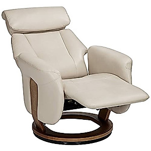 Benchmaster Augusta Taupe Faux Leather Swivel Recliner Chair Modern Armchair Comfortable Manual Reclining Footrest Adjustable Upholstered for Bedroom Living Room Reading Home Relax Office