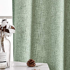 jinchan Linen Look Curtain Panels for Bedroom Heathered Green Textured Light Filtering Living Room Farmhouse Window Drapes 84 Inches Length 2 Panels