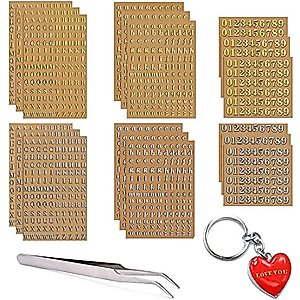 18 Sheets Small Letter Stickers for Resin,Mini Gold/Silver Letter Stickers Metallic Alphabet Number Stickers for Nail Art Epoxy Resin Crafts,Glitter Self Adhesive DIY Scrapbook Stickers with Tweezers