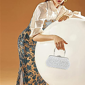 Women Pearl Clutch Pearl Beaded Purse and Clutch Elegant Formal Evening Bag Party Bridal Handbags (White)