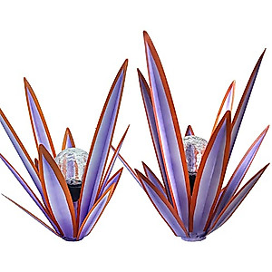 menoha 2 PCS Tequila Rustic Sculpture,Rustic Hand Painted Metal Agave Plant,DIY Metal Plant Garden Yard Sculpture,Lawn Home Ornaments Stakes Outdoor Decor Garden (Purple++Ball)