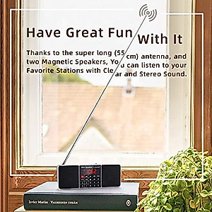 PRUNUS J-288 Portable Radio AM FM Radio with Bluetooth Speaker, Sleep Timer, Power-Saving Display, Ultra-Long Antenna, AUX Input & USB Disk & TF Card MP3 Player, NO Manual Preset