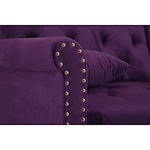 Modern L-Shaped Corner Sofa Convertible Sleeper Couch Bed,Upholstered Folding Recliner,Nailhead Decor Button Tufted Modular Sectional Sofá with Pillows&Reversible Chaise for Living Room Furniture Set