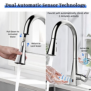 Touchless Kitchen Faucet, ANBSR Kitchen Sink Faucet with Pull Down Sprayer, High Arc Pulldown Single Handle for Motion Sensor, One Hole and 3 Hole 3 Setting Polished Chrome Touch Kitchen Faucet