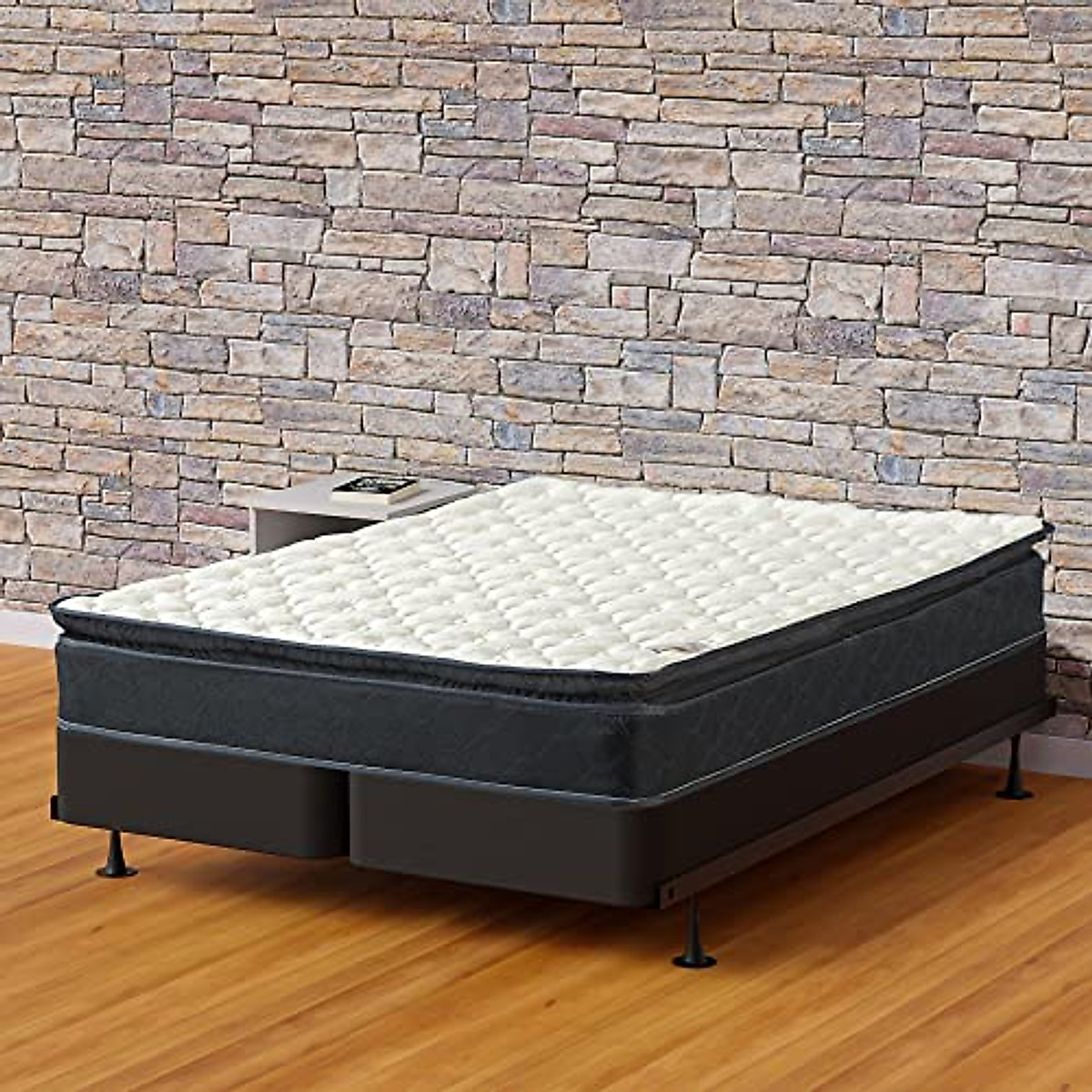 Greaton, 9-Inch Medium Firm Pillow Top Heavier Pocket Coil Spring Hybrid Mattress, Motion Isolation with Durable Support with 4" Split Wood Box Spring, Full, Black