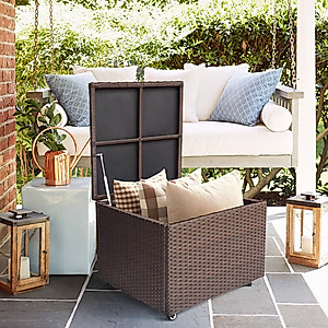 ATR ART TO REAL Outdoor Patio Wicker Storage Container Deck Box Made of Antirust Aluminum Frames and Resin Rattan