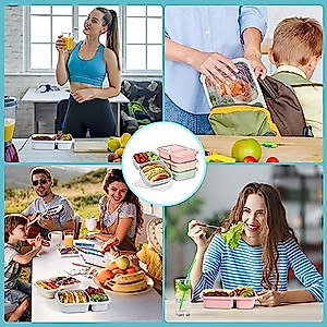 4 Pack Bento Lunch Box for Kids Adults, 2 Compartments Lunch Containers, Reusable Meal Prep Containers with Lids, Microwave & Dishwasher Safe, Divided Food Prep Containers for Travel, School ＆ Work