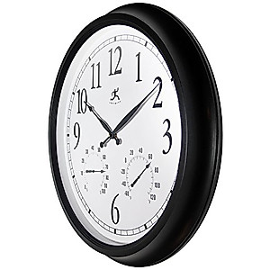 Infinity Instruments 24 inch Classic Humidity Round Wall Outdoor Indoor Thermometer Clock Hygrometer | for Patio, Pool, Garage, Large, Black/White