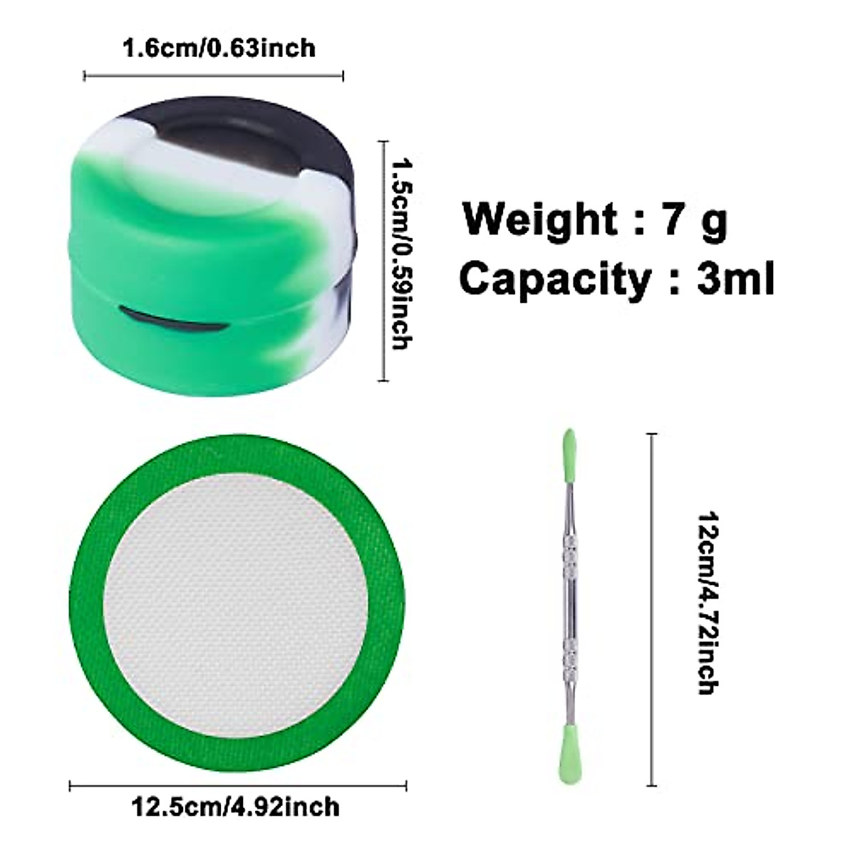 Silicone Wax Container 3ml 50 Pieces Non-Stick Silicone Jars Wax Concentrate Container with Wax Carving Tool and Silicone Mat for Home Travel Business, Random Color