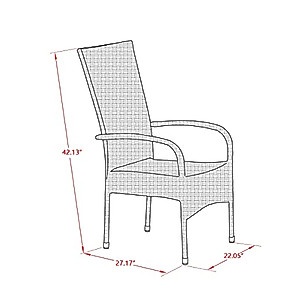 East West Furniture JUOS5-03A 5 Piece Patio Furniture Sets Wicker Outdoor Set Includes a Rectangle Dining Table with Glass Top and 4 Balcony Armchair with Cushion, 36x60 Inch, Natural Linen