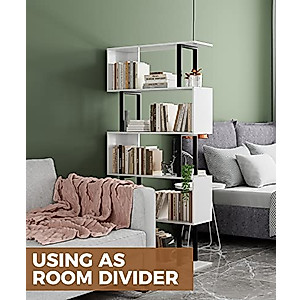 Gadroad 5 Tier Geometric Bookcase, Black and White Book Shelves, Modern Corner Bookcase Storage Shelf Wood for Living Room Home Office (White, 5 Tier)