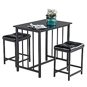 43.2 * 33 * 55.2CM in Stock 3 Piece Dining Table Set Dining Set for 2 PVC Table and 2 Stools Black