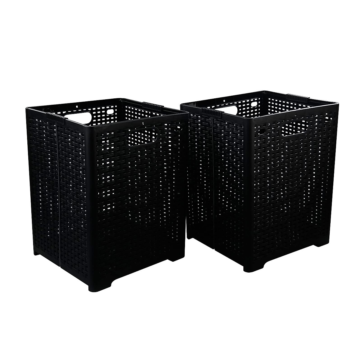 Ucake 42 L Plastic Storage Basket, Folding Laundry Hamper, Black, 2 Packs