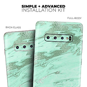 DesignSkinz Mint Marble & Digital Gold Foil V5 Protective Vinyl Decal Wrap Skin Cover Compatible with The Samsung Galaxy S20 (Screen Trim & Back Glass Skin)