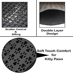 KAYOUBI Cat Litter Mat Litter Trapping Mat (Right Hand Pet Grooming Gloves Cat Brushes Included) Double-Layer Kitty Paw Design Kitty Mat (with Glove for GentleShedding) (WITH GLOVE, BLACK BLUE)