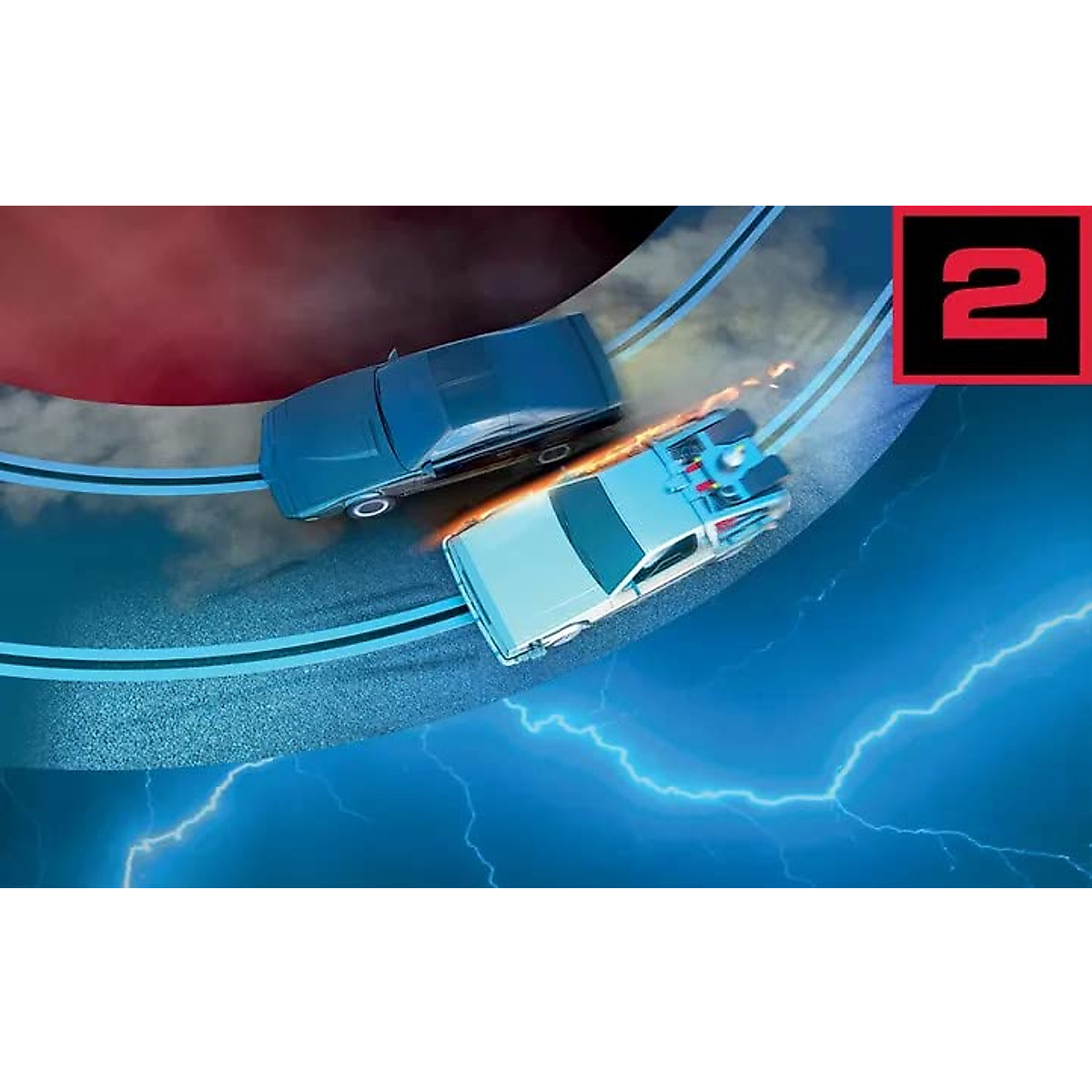 Scalextric C1431M 1980s TV - Back to The Future vs Knight Rider Race Set- Mains Power Slot Car Race Track Sets, 1:32 Scale Set, Electric Racing Toys for Adults or Kids, Age 8+