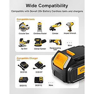 DCB104 Battery Charger Replacement for Dewalt 20V Battery Charger Station and 3 Pack Battery Repalcement for Dewalt 20V Battery (3 Batteries Included)