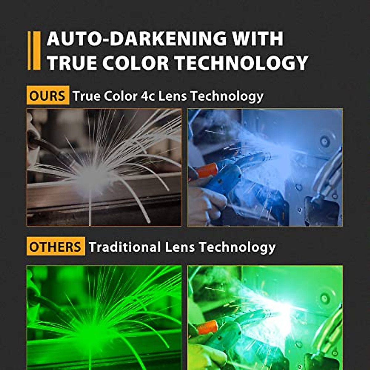 HZXVOGEN Auto Darkening Welding Helmet - 3.94”×3.82” Large Viewing Welding Hood True Color Solar/Battery Powered Welder Mask, 4 Arc Sensor Wide Adjustable Shade DIN 5-9/9-13 for SMAW, MIG, TIG, GTAW