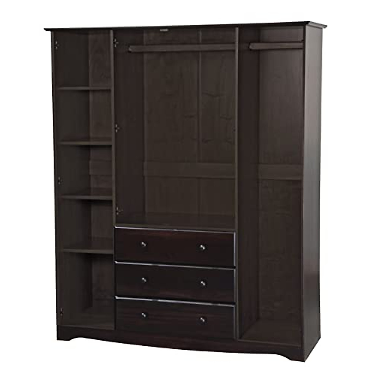 Palace Imports 100% Solid Wood Family Wardrobe/Armoire/Closet, Java. 3 Clothing Rods Included. NO Shelves Included. Optional Shelves Sold Separately. 60.25" w x 72" h x 20.75" d