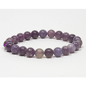 Pachamama Essentials Natural Gemstone Bracelet 7-7.5 In Stretch Gems Stones 8mm Round - Beads Healing Crystals Quartz - Chakra Bracelet (Lepidolite)