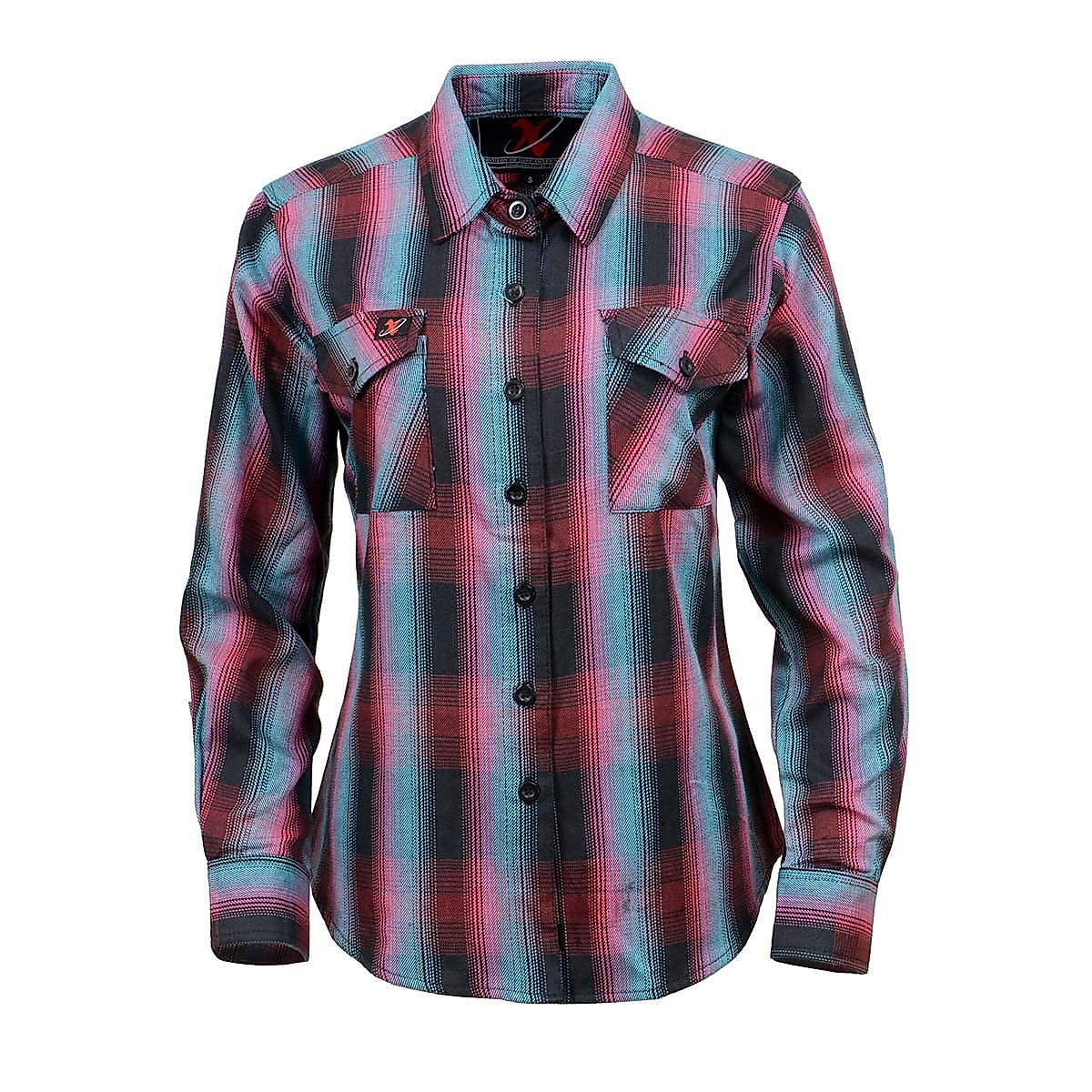 Milwaukee Leather MNG21612 Women's Black and Pink with Blue Long Sleeve Cotton Flannel Shirt - 3X-Large