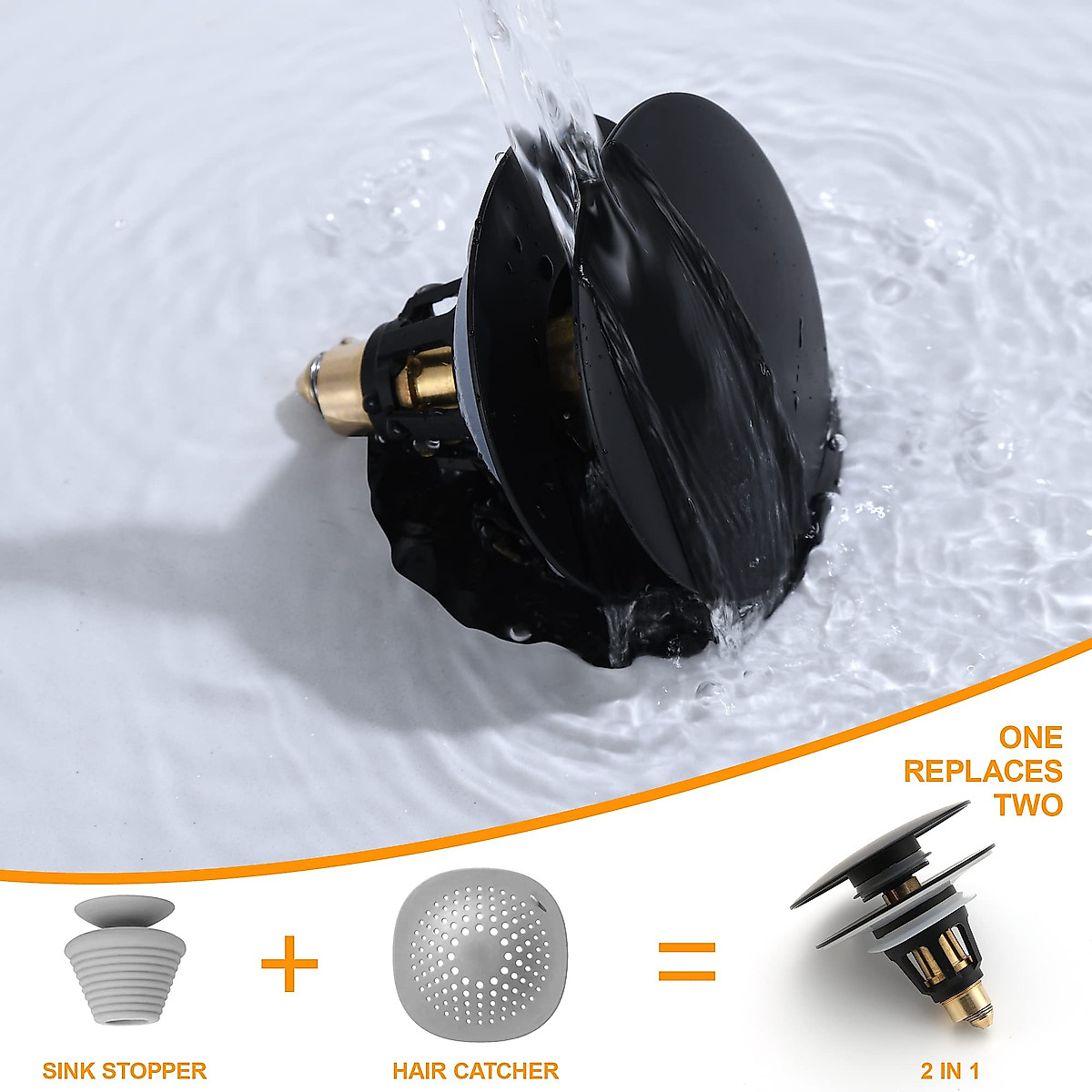 Universal Bathroom Sink Drain Stopper - 1.1~1.5" Pop Up Drain Stopper, Anti-Clogging Bounce Basin Filter with Hair Catcher, Stainless Steel Sink Drain Strainer (Matte Black)